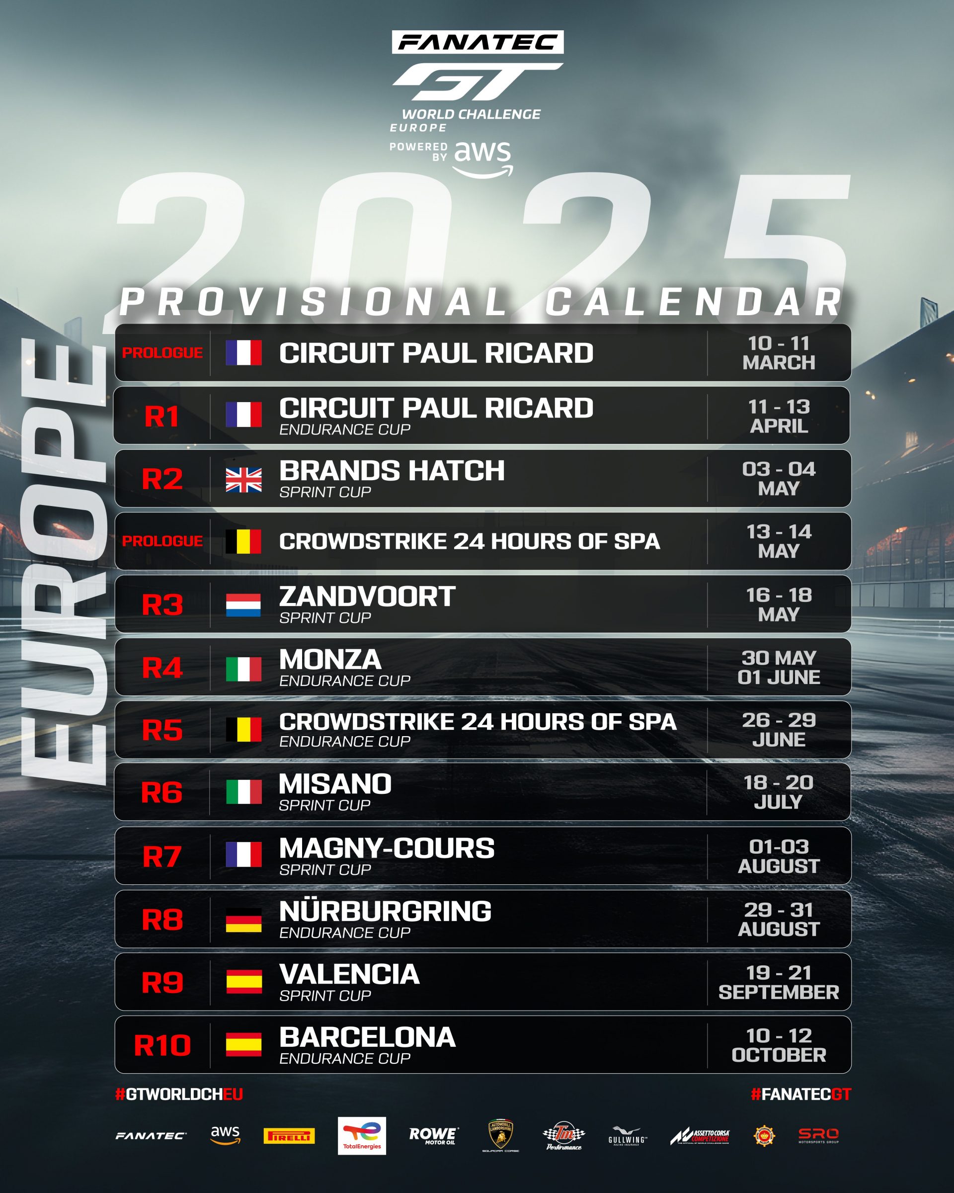 Nevers Magny-Cours on the provisional 2025 calendar for the Fanatec GT ...